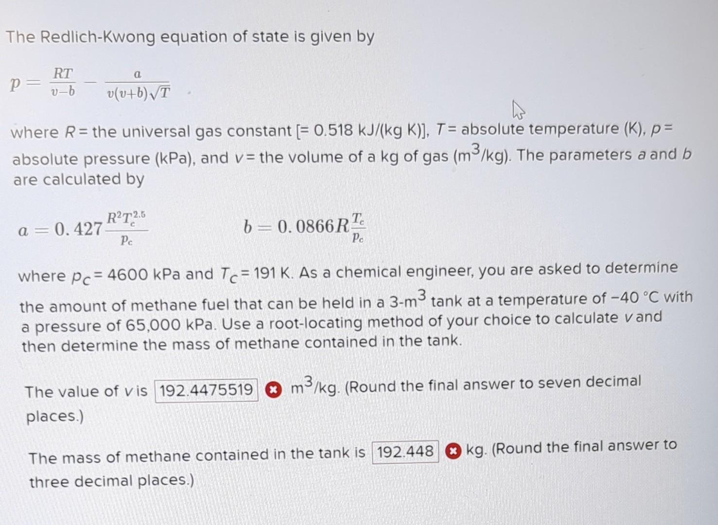 Solved The Redlich-Kwong equation of state is given by | Chegg.com