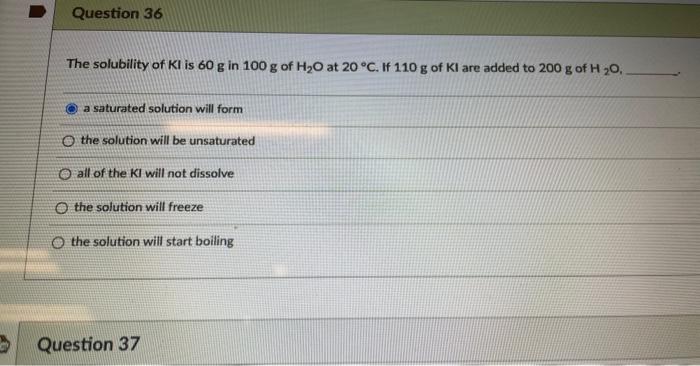 Solved The solubility of KI is 60 g in 100 g of H2O at 20∘C. | Chegg.com