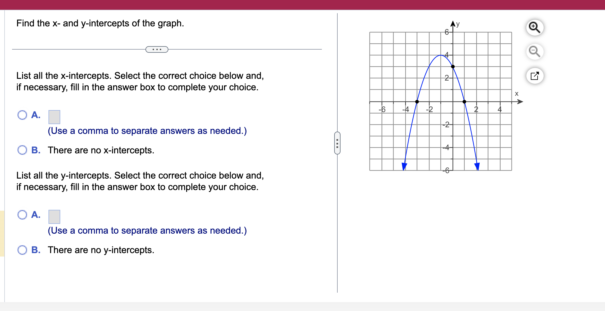 Solved Find the x - ﻿and y-intercepts of the graph.List all | Chegg.com