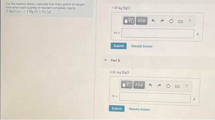 Solved For the reaction shown, calculate how many grams of | Chegg.com