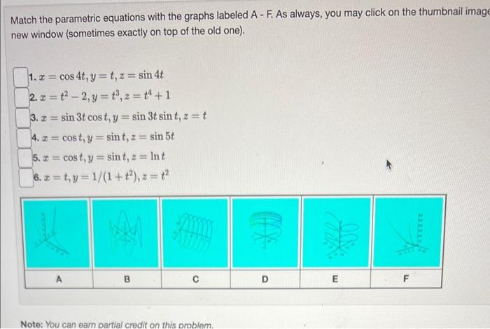 Match the parametric equations with the graphs | Chegg.com