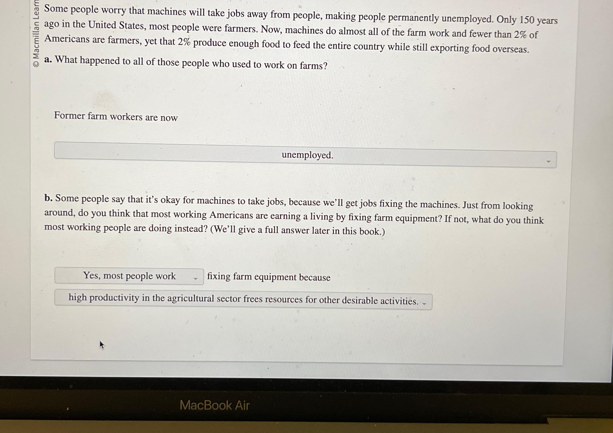 Solved Some people worry that machines will take jobs away | Chegg.com