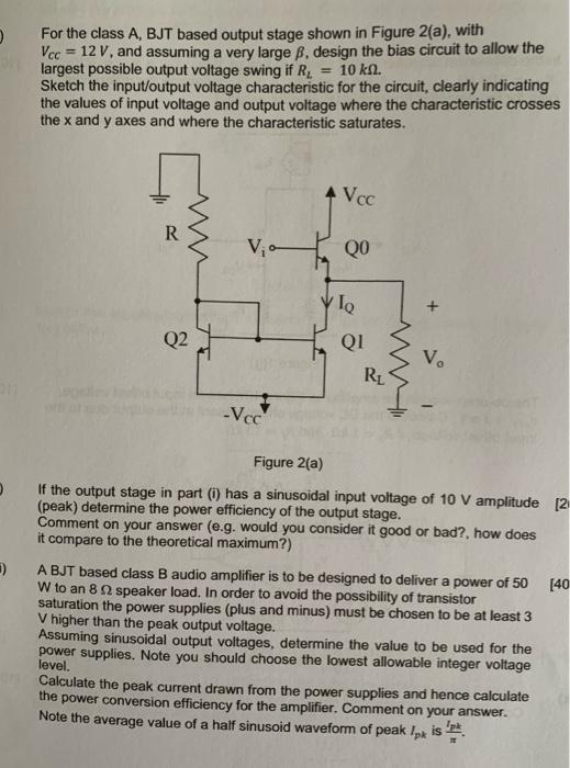 Solved For the class A, BJT based output stage shown in | Chegg.com