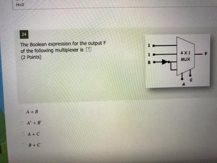 Solved H-0 24 The Boolean expression for the output F of the | Chegg.com