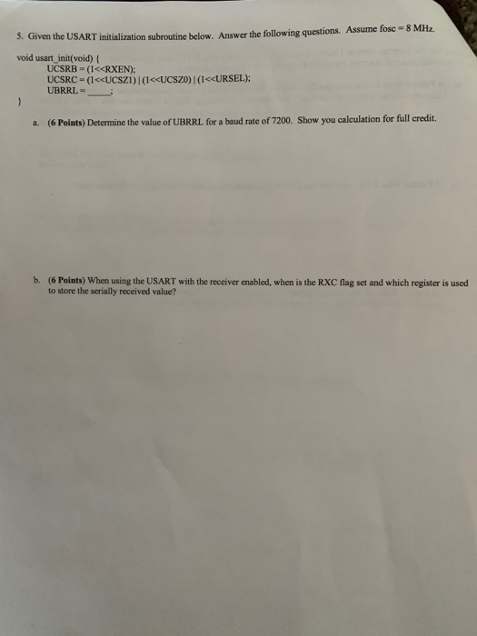 8 MHz. 3. Given the USART initialization subroutine | Chegg.com