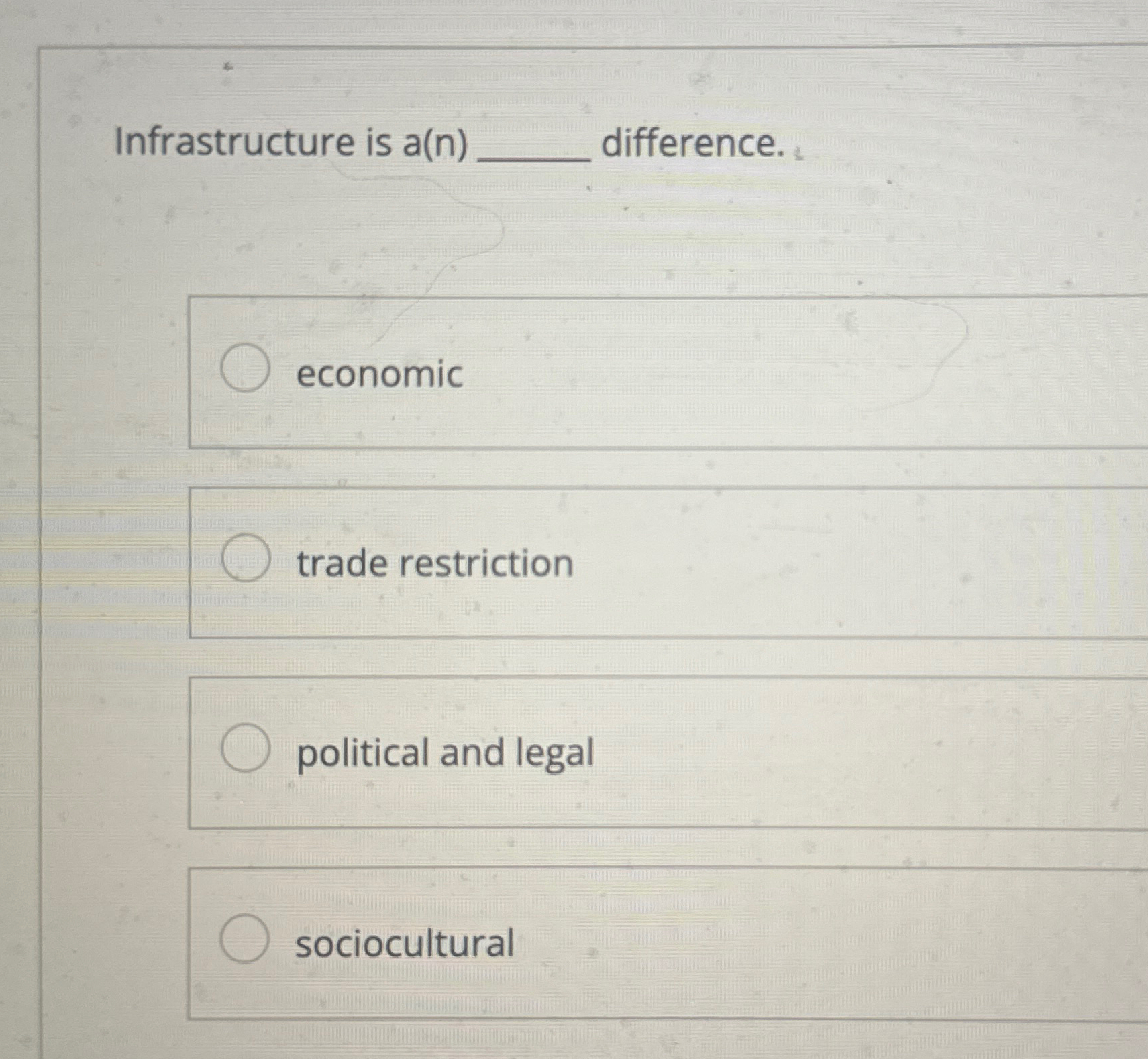 Solved Infrastructure is a(n) ﻿difference.economictrade | Chegg.com
