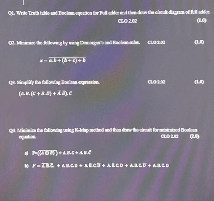 Solved Q4. Minimize the following using K-Map method and | Chegg.com