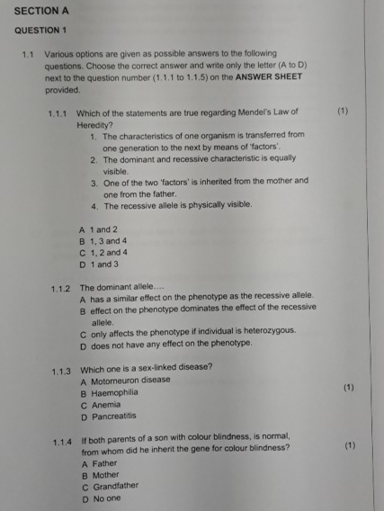 Solved SECTION AQUESTION 11.1 ﻿Various options are given as | Chegg.com