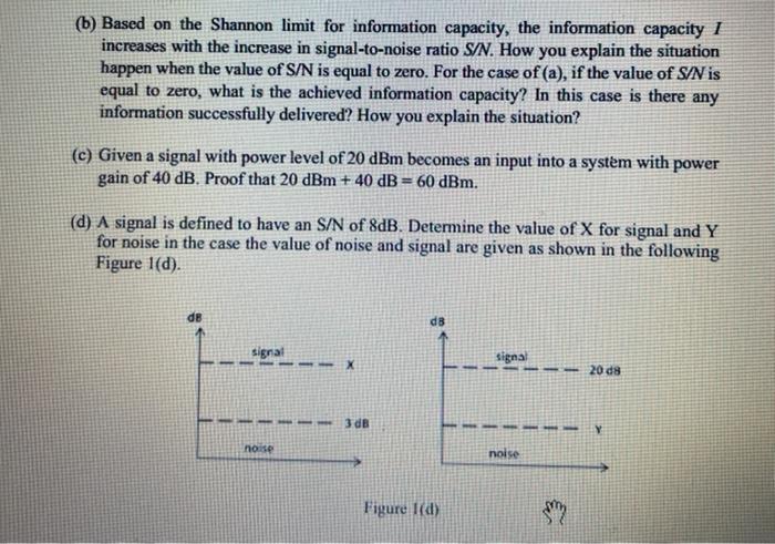(b) Based on the Shannon limit for information | Chegg.com