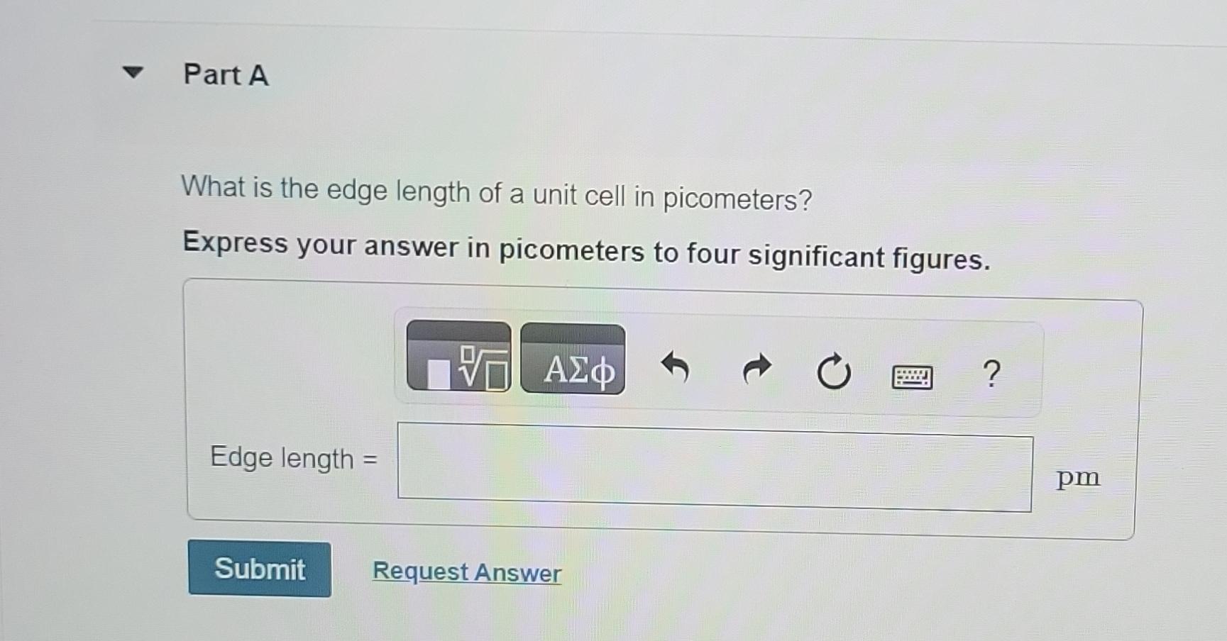 Part AWhat is the edge length of a unit cell in | Chegg.com