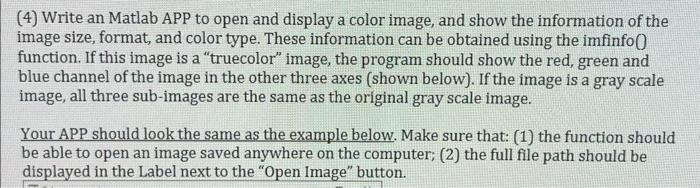 Solved (4) Write an Matlab APP to open and display a color | Chegg.com