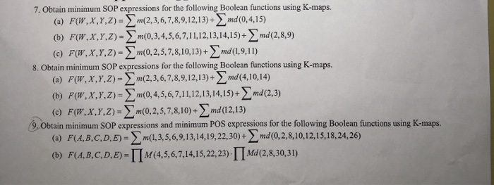 Solved 7. Obtain minimum SOP expressions for the following | Chegg.com