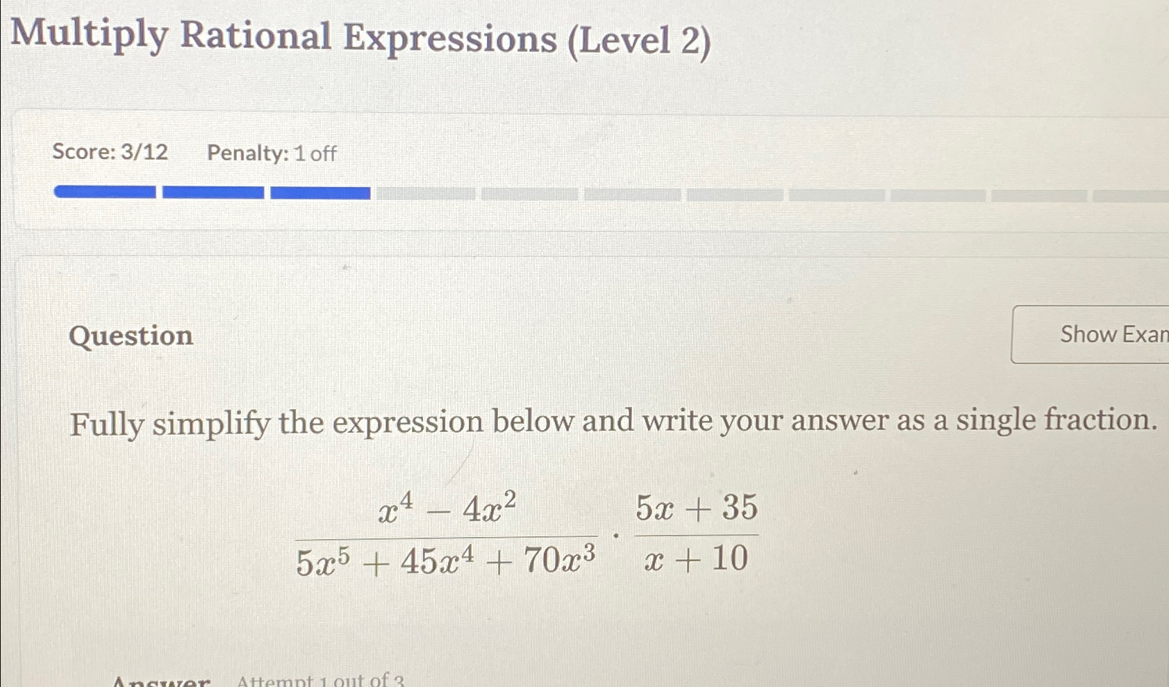 Solved Multiply Rational Expressions (Level 2)Score: | Chegg.com