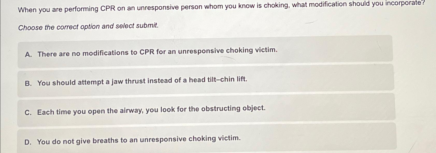 Solved When you are performing CPR on an unresponsive person | Chegg.com