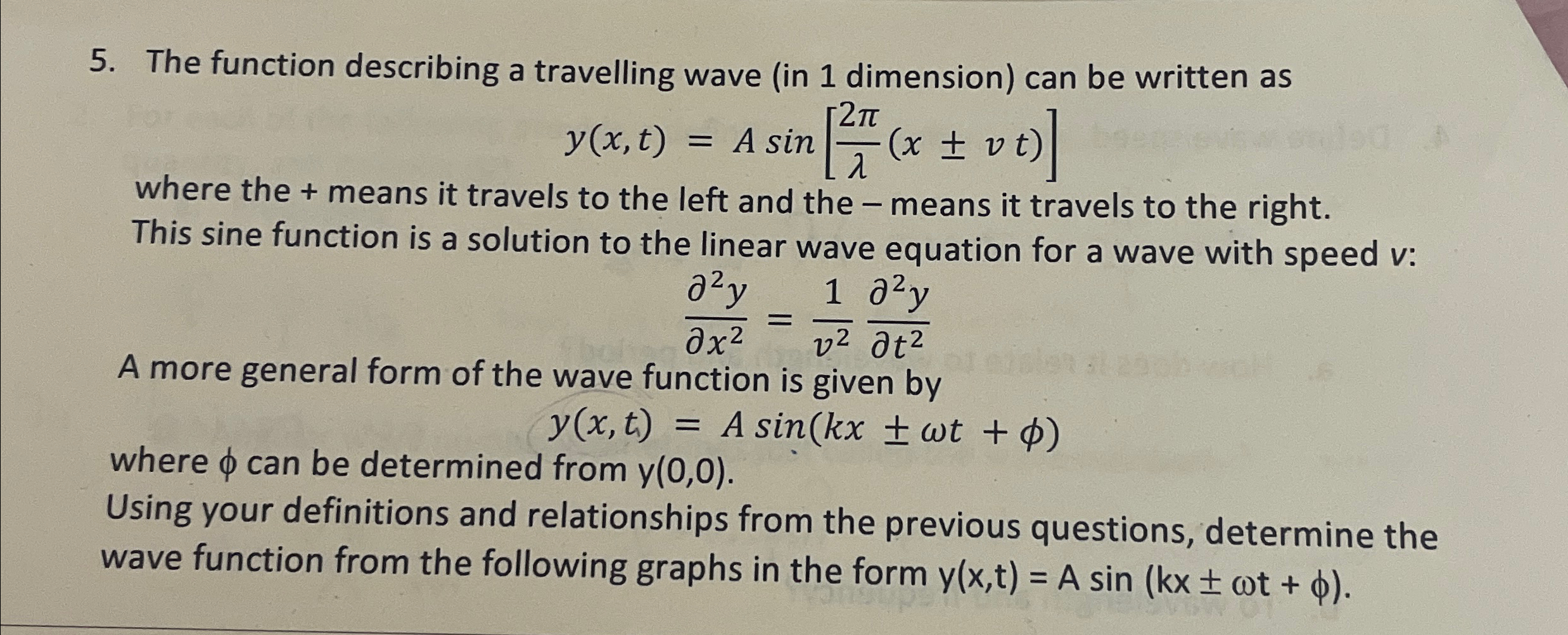 The function describing a travelling wave (in 1 | Chegg.com