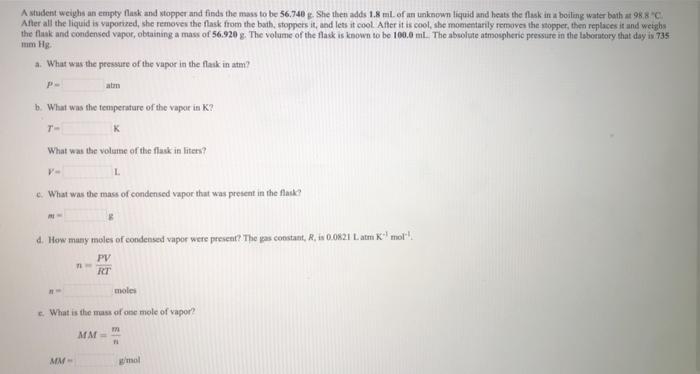 Solved A student weighs an empty flask and stopper and finds | Chegg.com