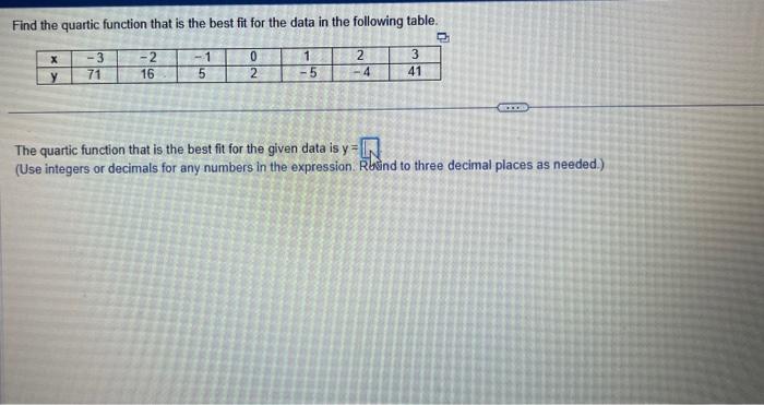 Solved Find the quartic function that is the best fit for | Chegg.com