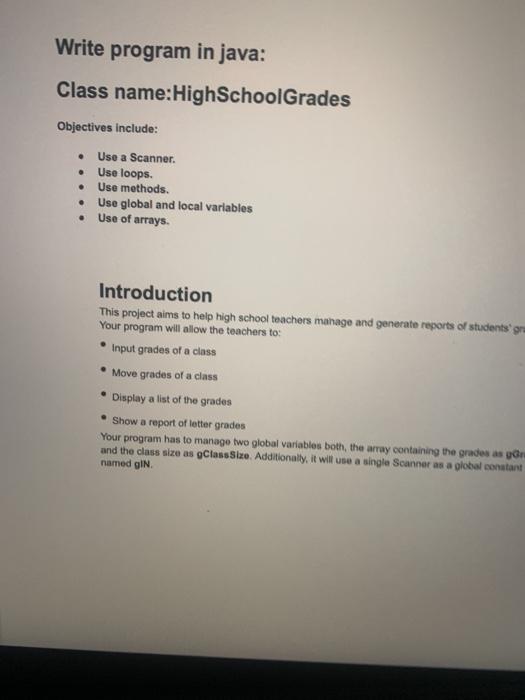 Solved Write program in java: Class name:High SchoolGrades | Chegg.com