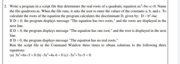 Solved 2. Write a program in a script file that determines | Chegg.com