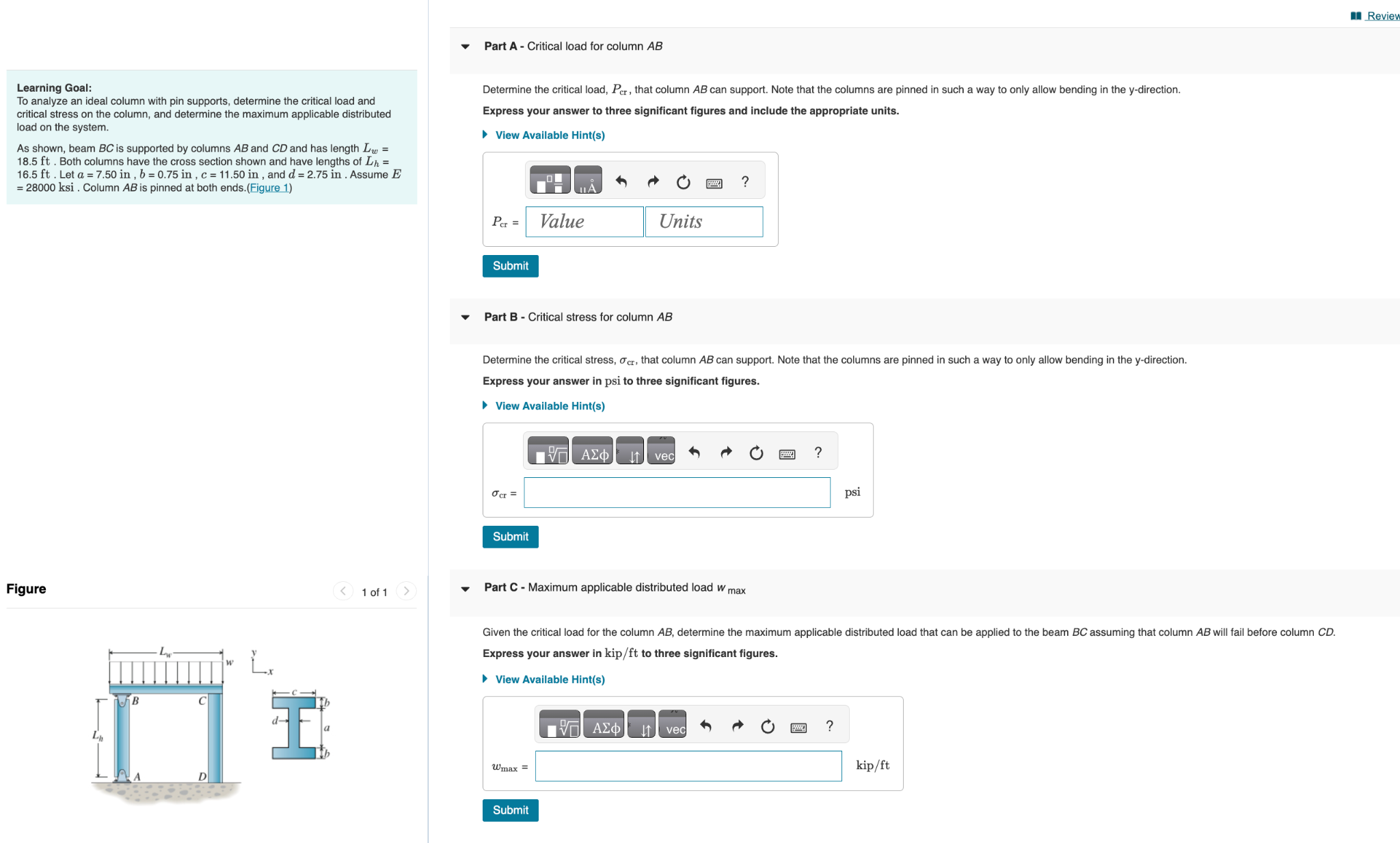 Solved Learning Goal:To ﻿analyze an ﻿ideal column with pin | Chegg.com