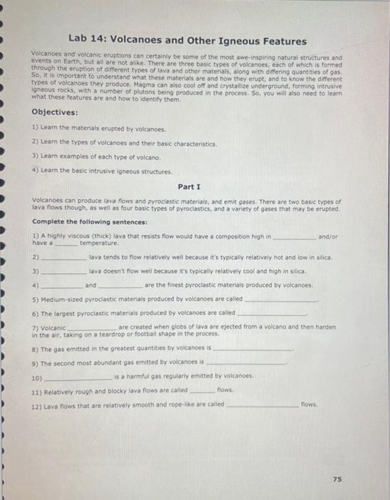 Solved Lab 14: Volcanoes and Other Igneous Features | Chegg.com