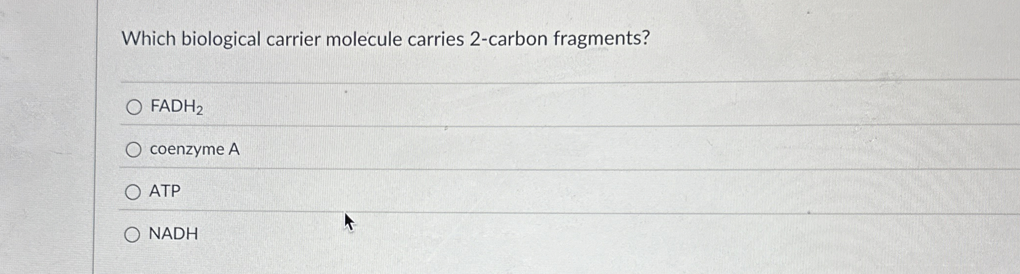 Solved Which biological carrier molecule carries 2-carbon | Chegg.com