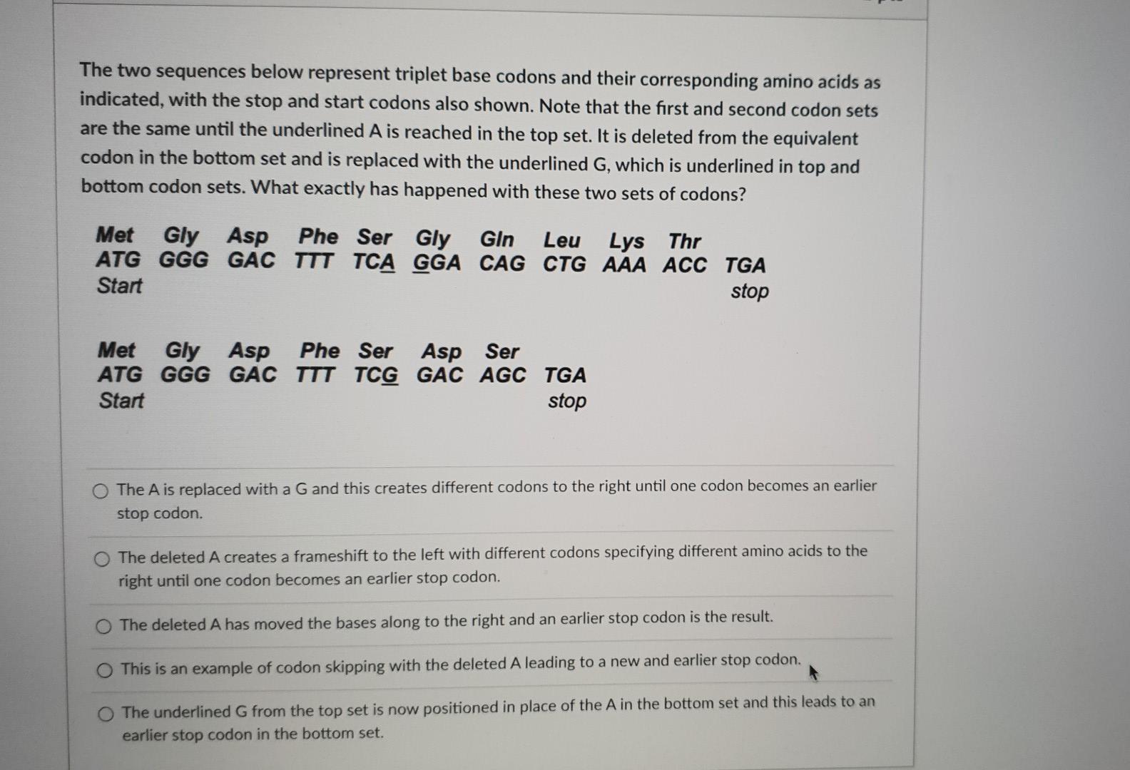 Solved The two sequences below represent triplet base codons | Chegg.com