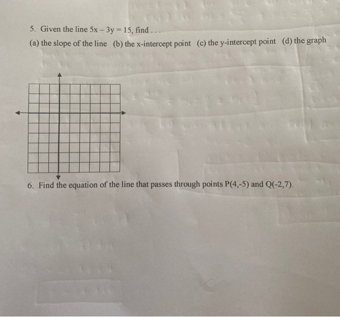 Solved 5. Given the line 5x – 3y = 15, find... (a) the slope | Chegg.com