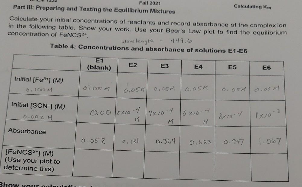 Solved Fall 2021 Calculating Ke Part III: Preparing and | Chegg.com