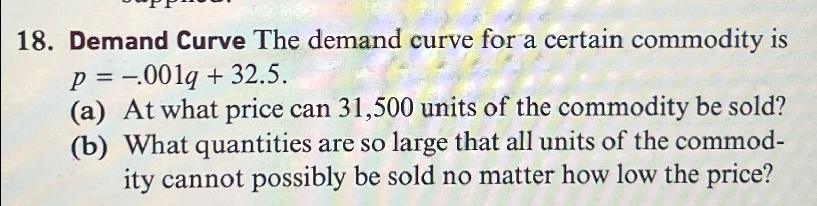 Solved Demand Curve The demand curve for a certain commodity | Chegg.com