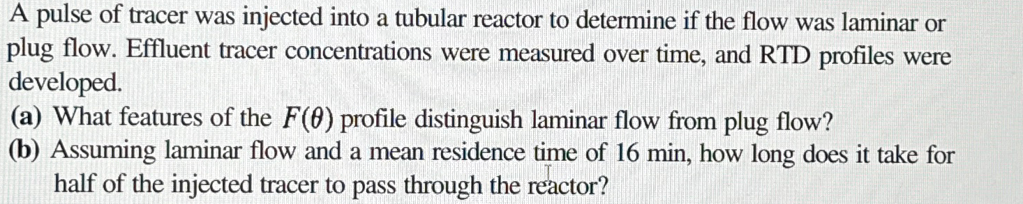 Solved A pulse of tracer was injected into a tubular reactor | Chegg.com