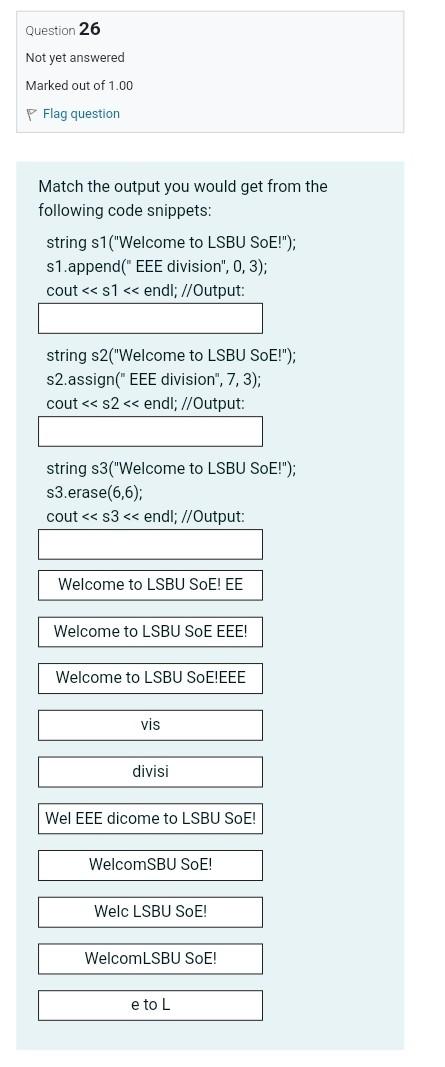 Solved Question 26 Not yet answered Marked out of 1.00 Flag | Chegg.com