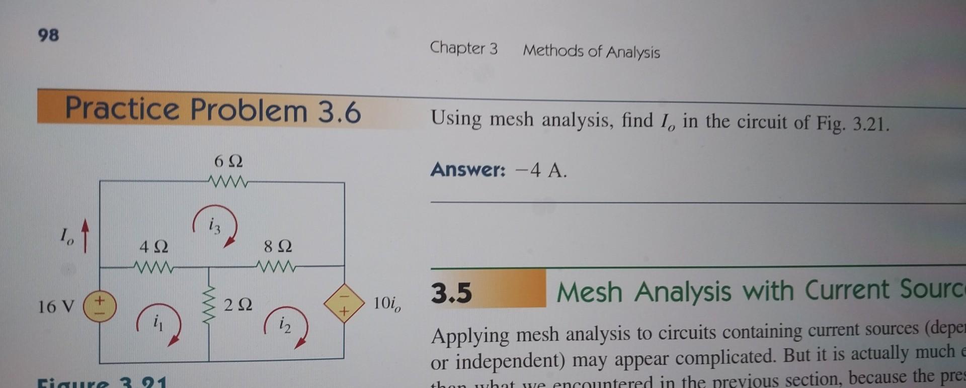 Solved Practice Problem 3.6 Using mesh analysis, find Io in | Chegg.com