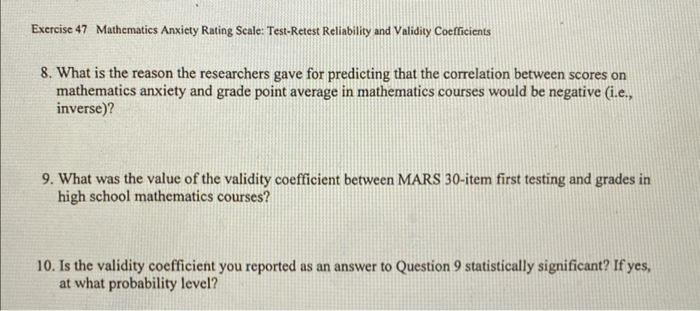 Solved Test-Retest Reliability and Validity Coefficients | Chegg.com