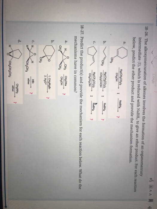 Solved A A A A 18 26 The Alkoxymercuration Of Alkenes