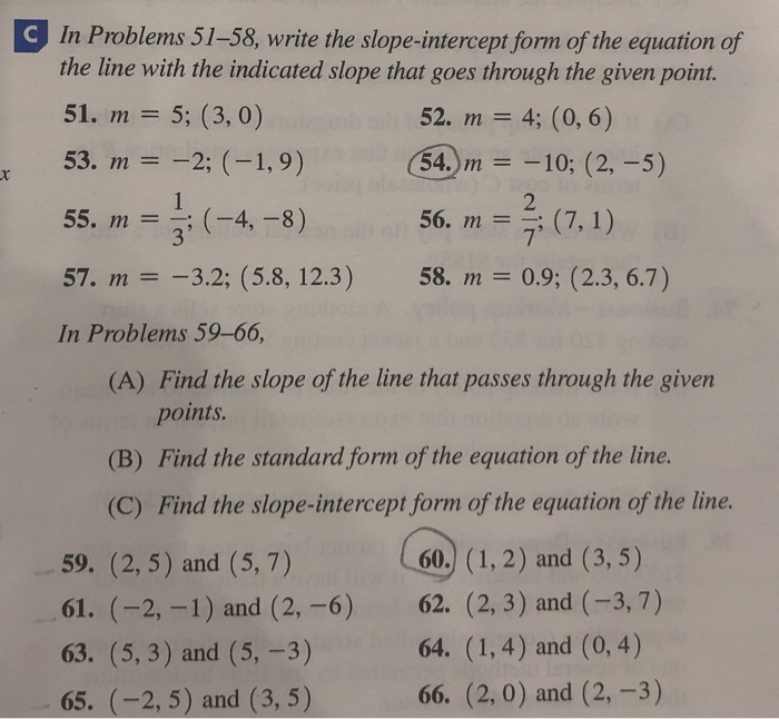 Solved C 56. In Problems 51-58, write the slope-intercept | Chegg.com