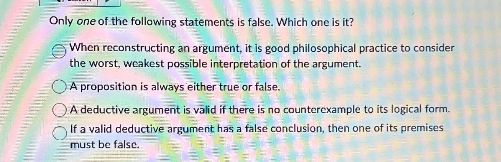 Solved Only one of the following statements is false. Which | Chegg.com