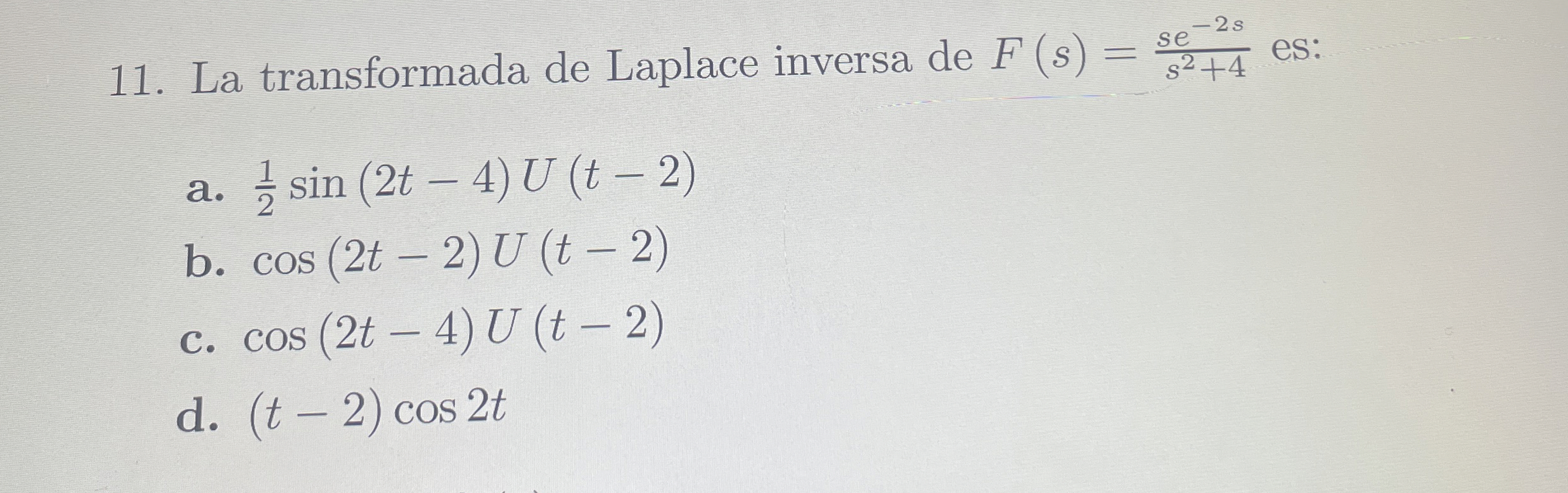 Solved La transformada de Laplace inversa deF(s)=se-2ss2+4 | Chegg.com