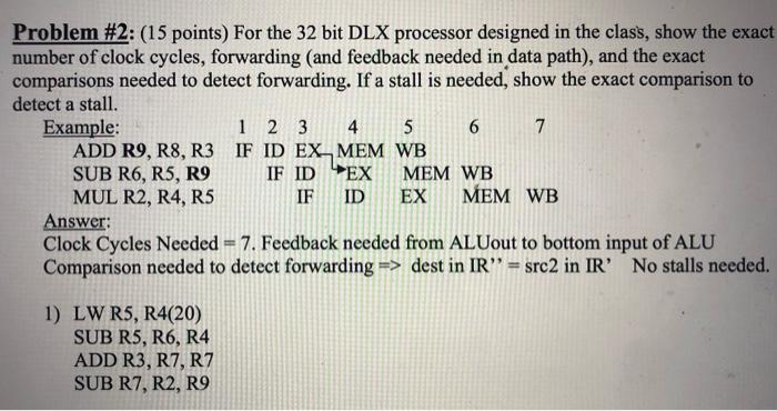 Solved Problem #2: (15 points) For the 32 bit DLX processor | Chegg.com