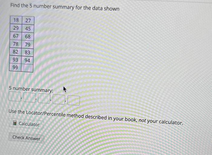 Solved Find the 5 number summary for the data shown 5 number | Chegg.com