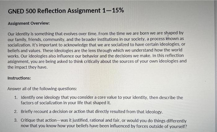 GNED 500 Reflection Assignment 1-15\% Assignment | Chegg.com