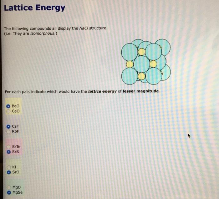 Solved Lattice Energy The following compounds all display | Chegg.com