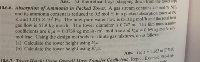 Solved Ans. 5.6 theoretical trays (stepping down from the | Chegg.com