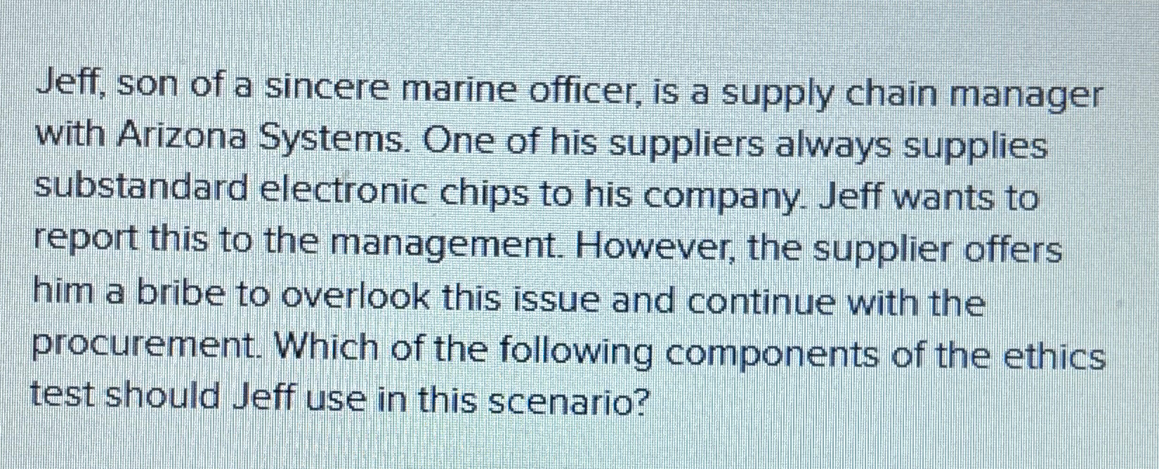 Solved Jeff, son of a sincere marine officer, is a supply | Chegg.com