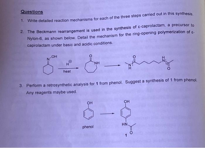 Solved Questions 1. Write detailed reaction mechanisms for | Chegg.com