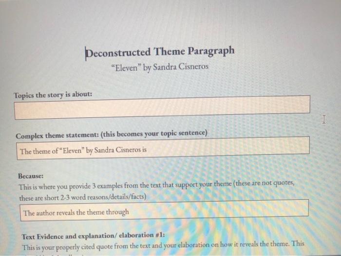 Deconstructed Theme Paragraph "Eleven" by Sandra | Chegg.com