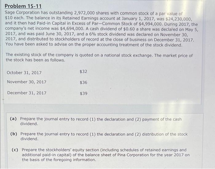 Solved Problem 15-11 Sage Corporation has outstanding | Chegg.com