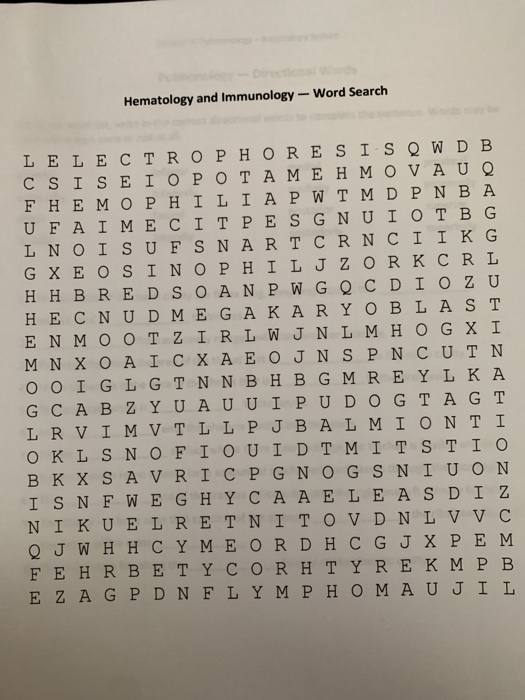 Solved Hematology and Immunology - Word Search L | Chegg.com