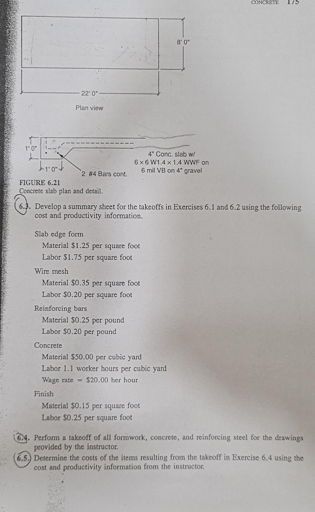 Solved CONCRETE 175 8' 0" 4" Conc. slab w/ trot 6x6 W1.4 x | Chegg.com