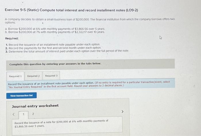 Solved Exercise 9-5 (Static) Compute total interest and | Chegg.com